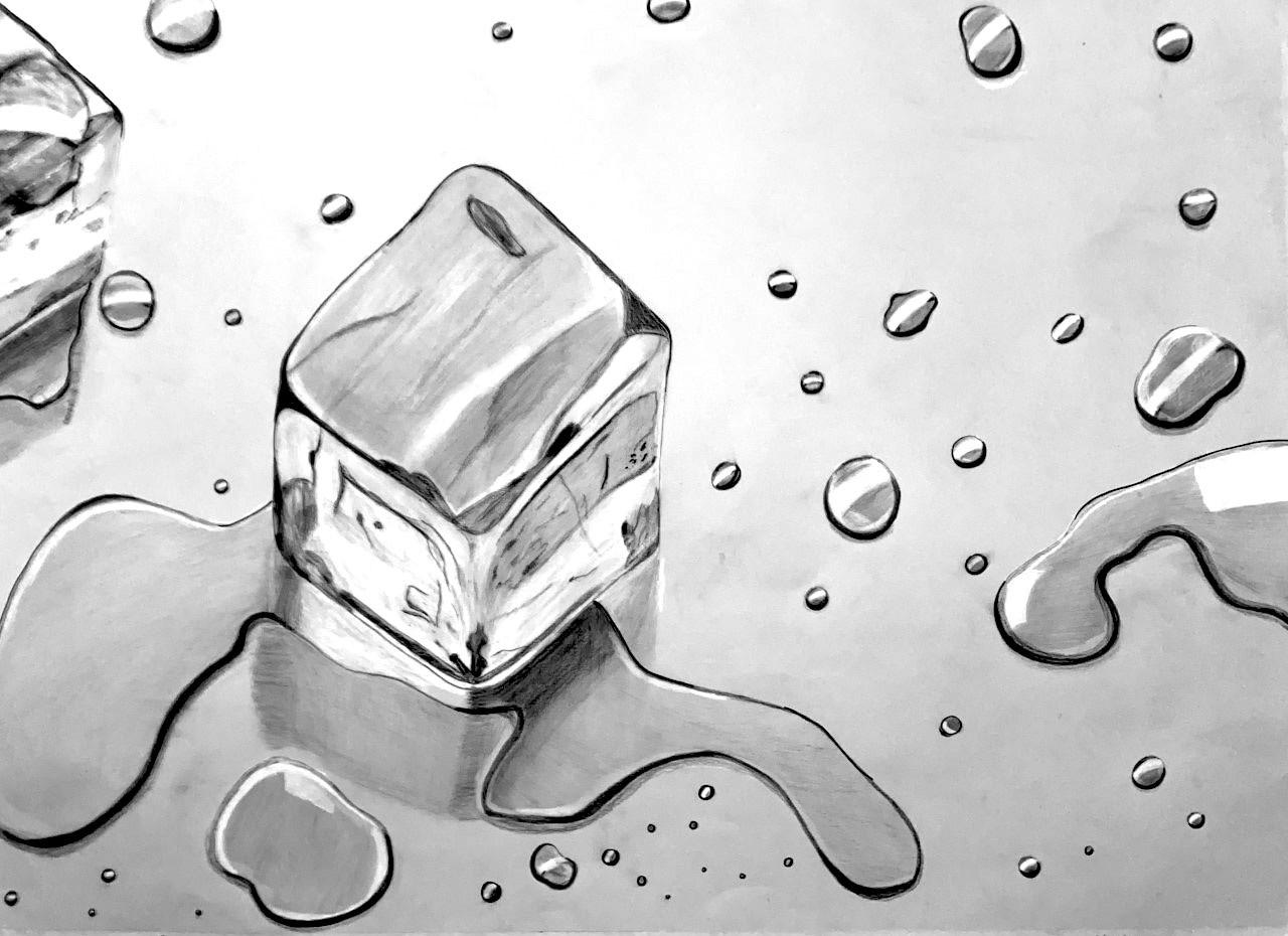 Melting Ice Cube Pencil Drawing
