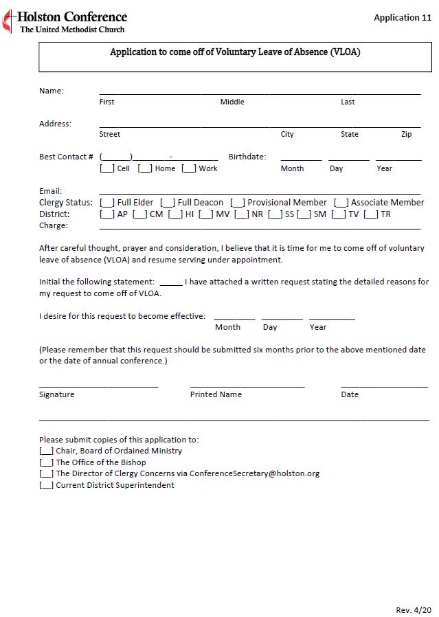 Voluntary Leave of Absence Guidelines and Application by Holston Annual ...