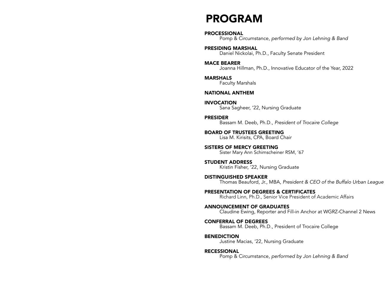 December 2022 Commencement Program by TrocaireStudentLife - Issuu