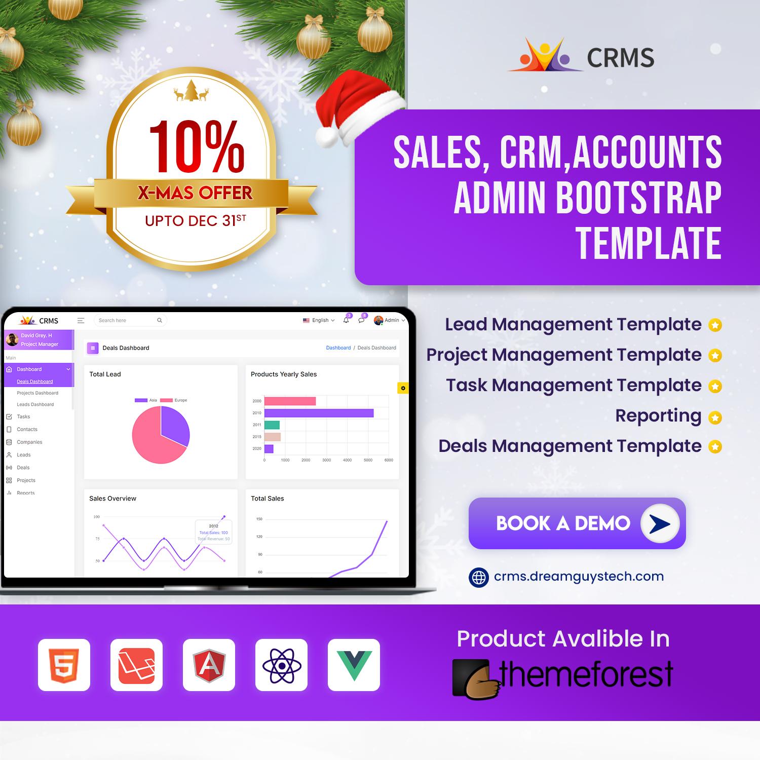 Crms Sales Crm Accounts Admin Bootstrap Template Html Laravel Vuejs Reactjs Angular