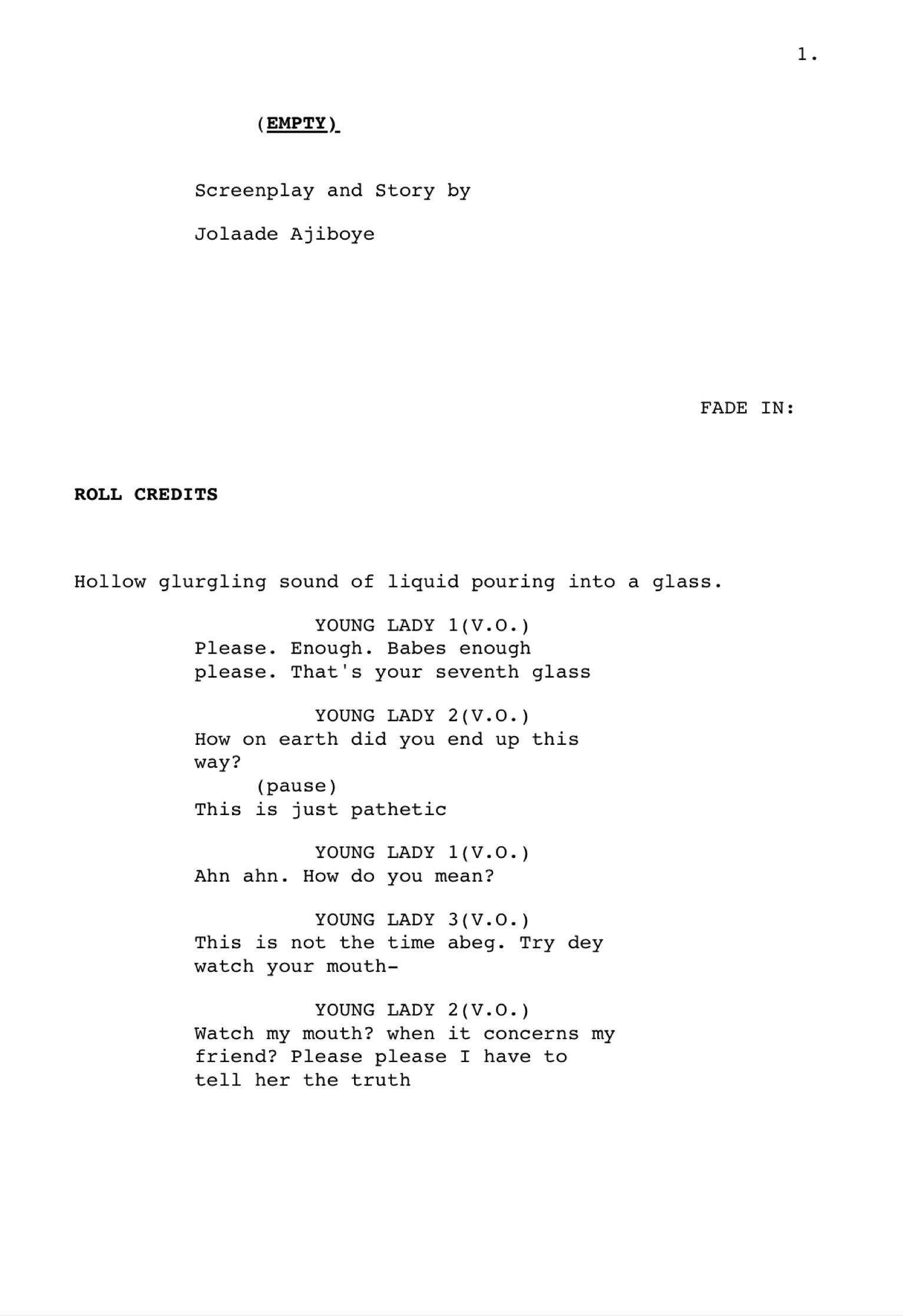 Sample screenplay by jolaadeajiboye - Issuu