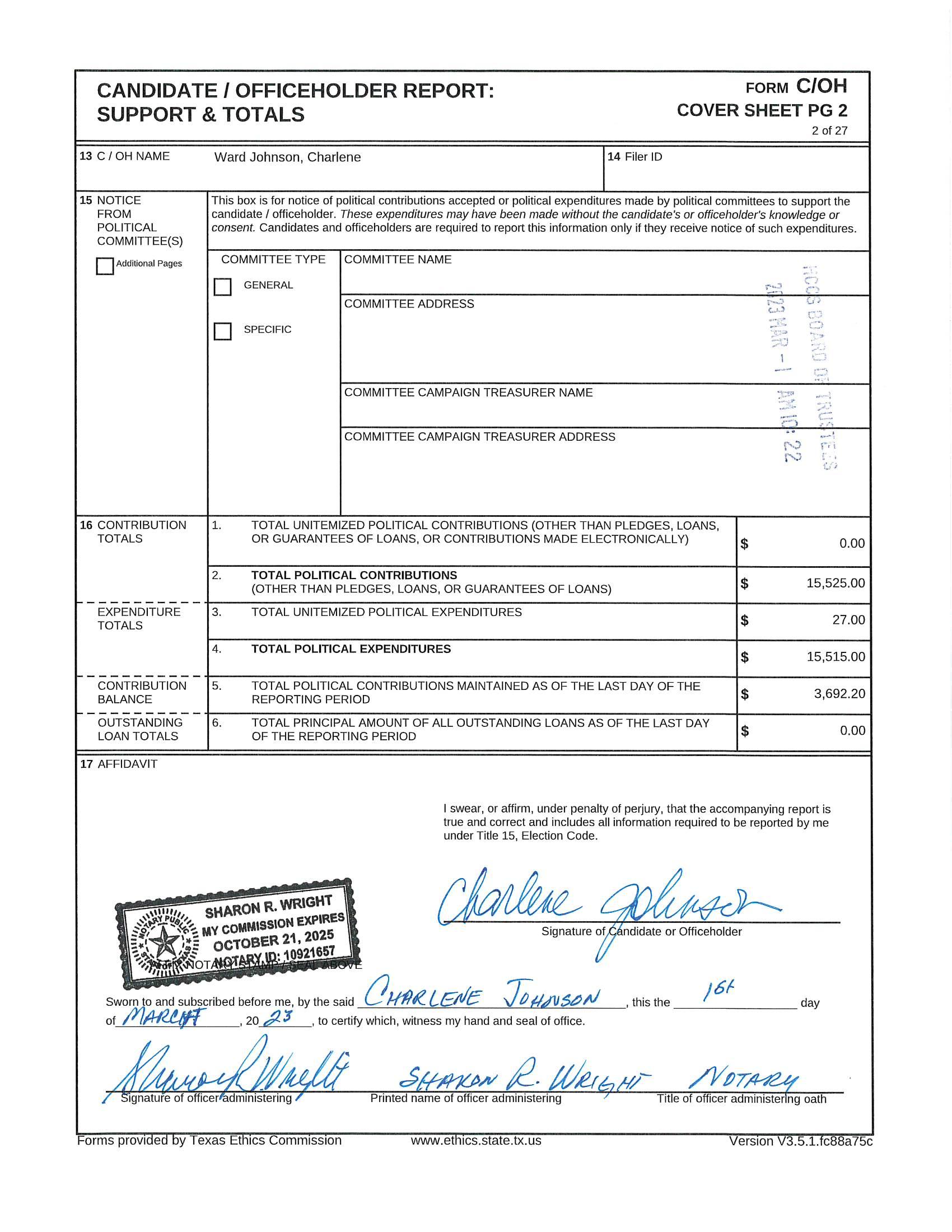 Charlene Ward Johnson Corrected her March 29th thru April 27, 2022 ...