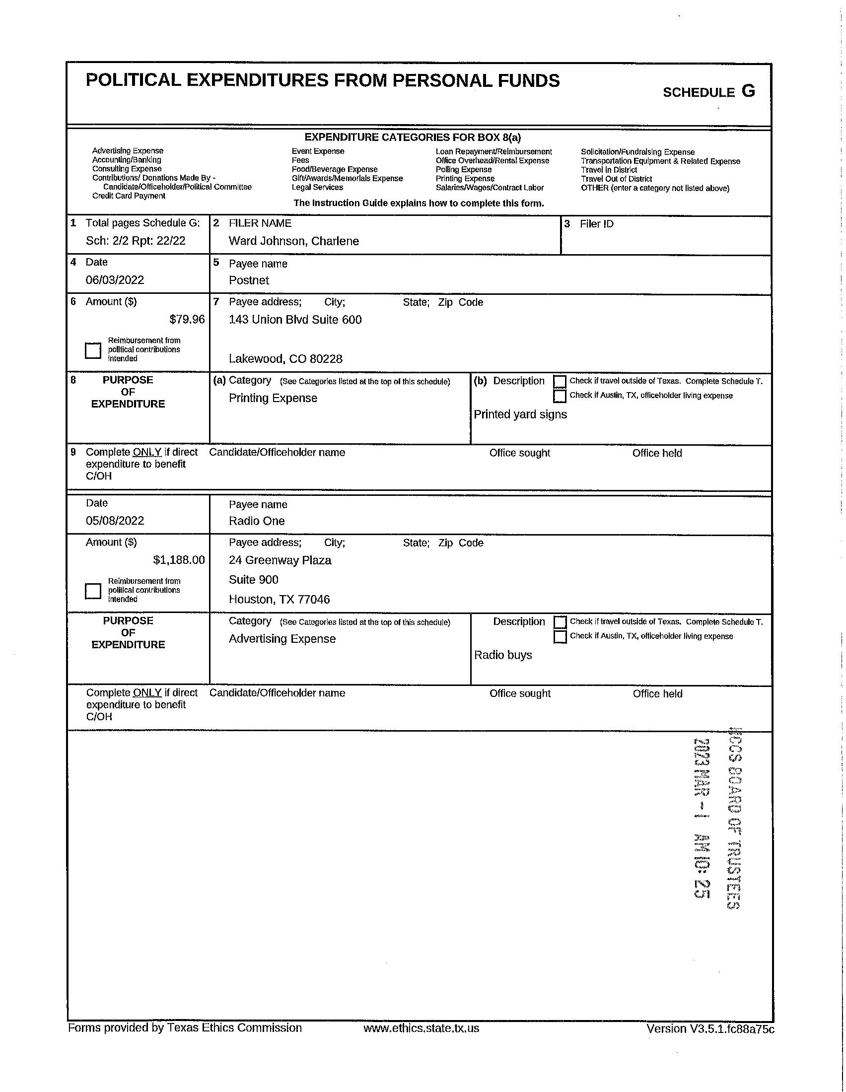 Charlene Ward Johnson Corrected her May 8th thru June 30, 2022 ...
