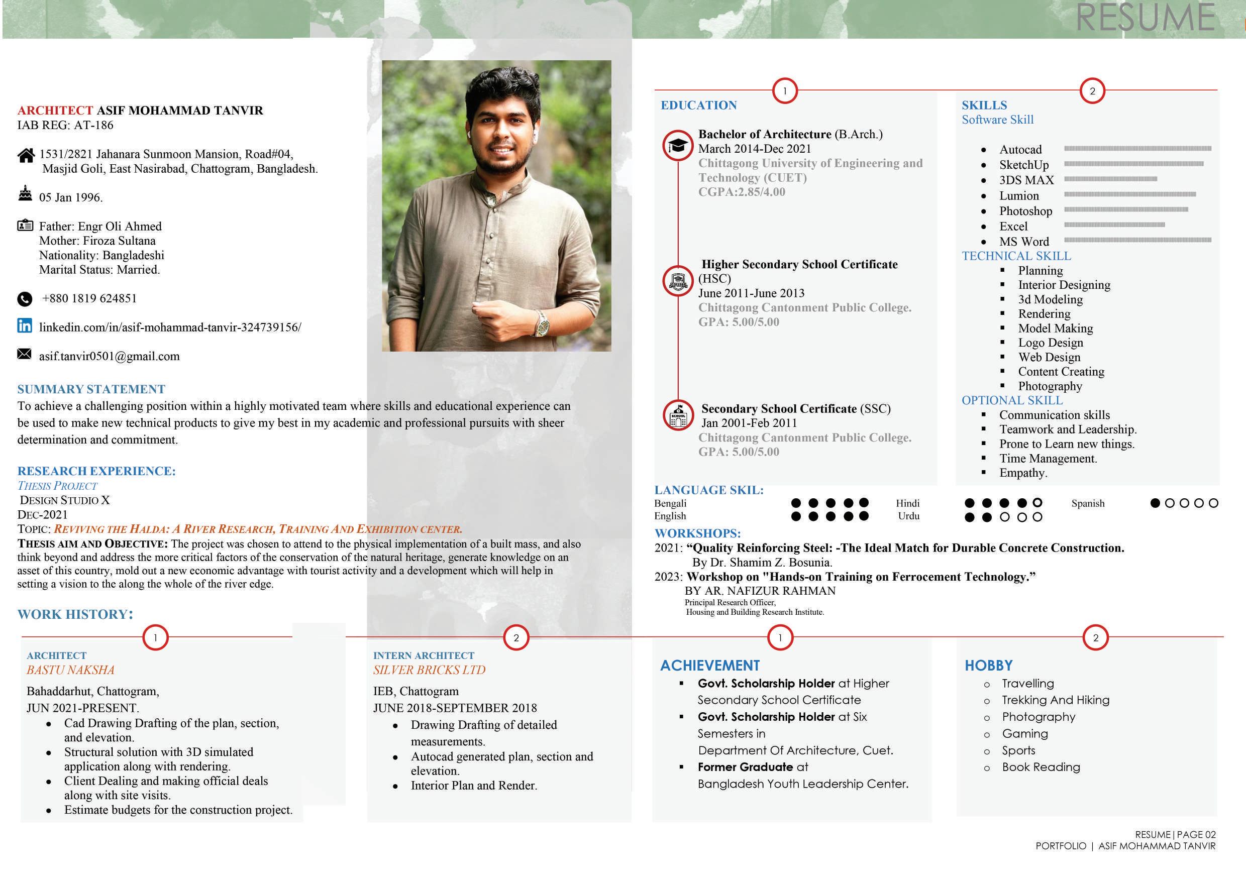 Portfolio Of Architect Asif Mohammad Tanvir Academic And Professional