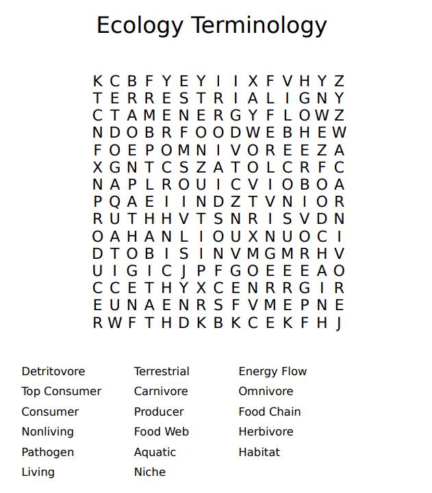 Ecology Word Search Answers