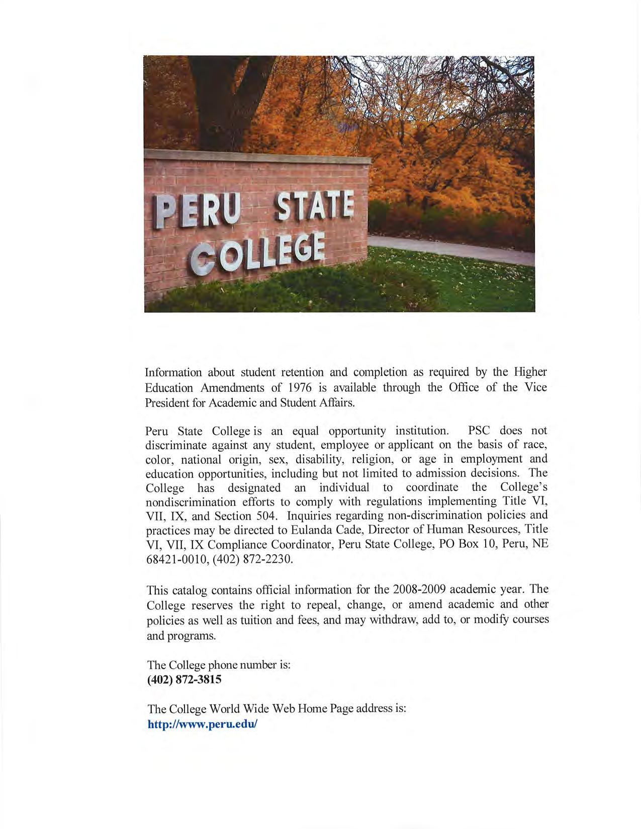 2008-2009 Catalog of Peru State College (Nebraska) by Peru State ...