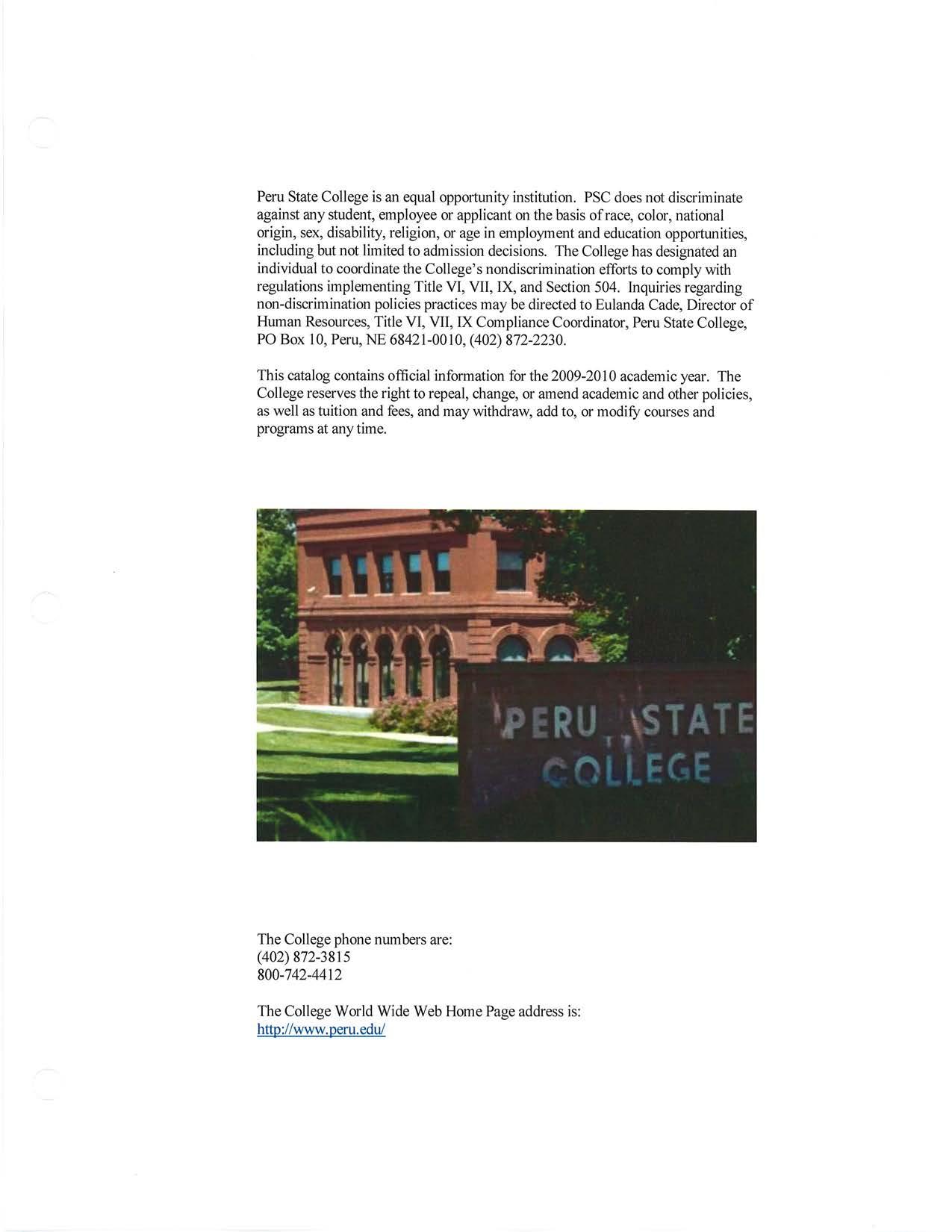 2009-2010 Catalog of Peru State College (Nebraska) by Peru State ...