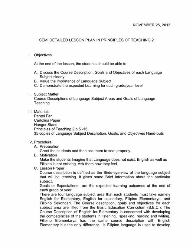 Sample Of Semi Detailed Lesson Plan By Tendcharmdotcomp1976 Issuu