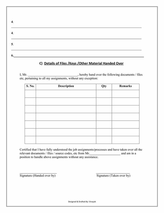 Handover Certificate Template