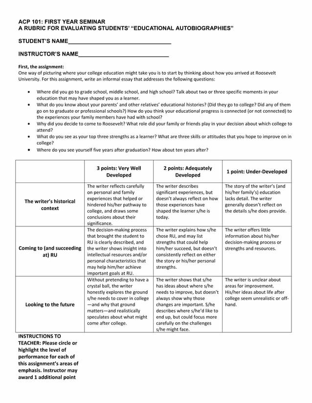 Educational Autobiography Rubric by seipetmeare1989 - Issuu