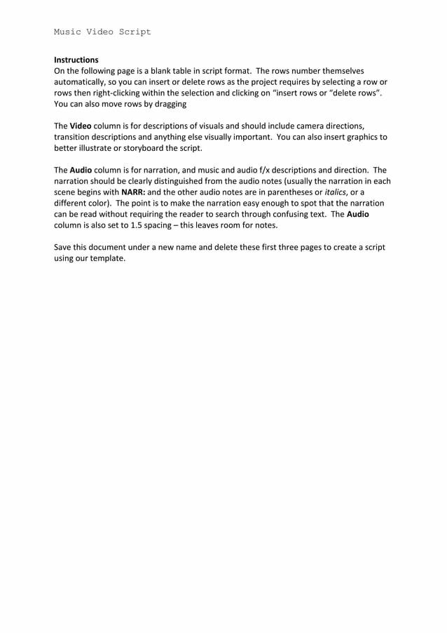 Music Video Scripttemplate by Kimberly Rodriguez - Issuu