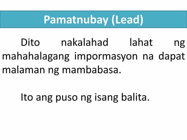 Pagsulat Ng Balita by Cynthia Oliverio - Issuu