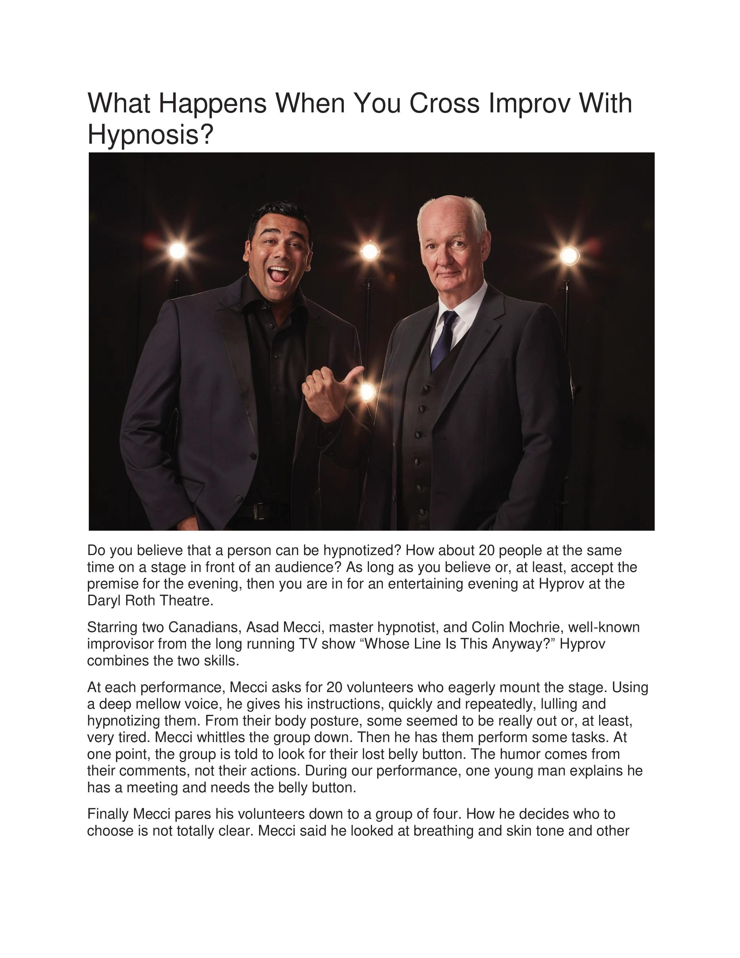 What Happens When You Cross Improv With Hypnosis | Stagebuddy by Hyprov Improve Under Hypnosis ...
