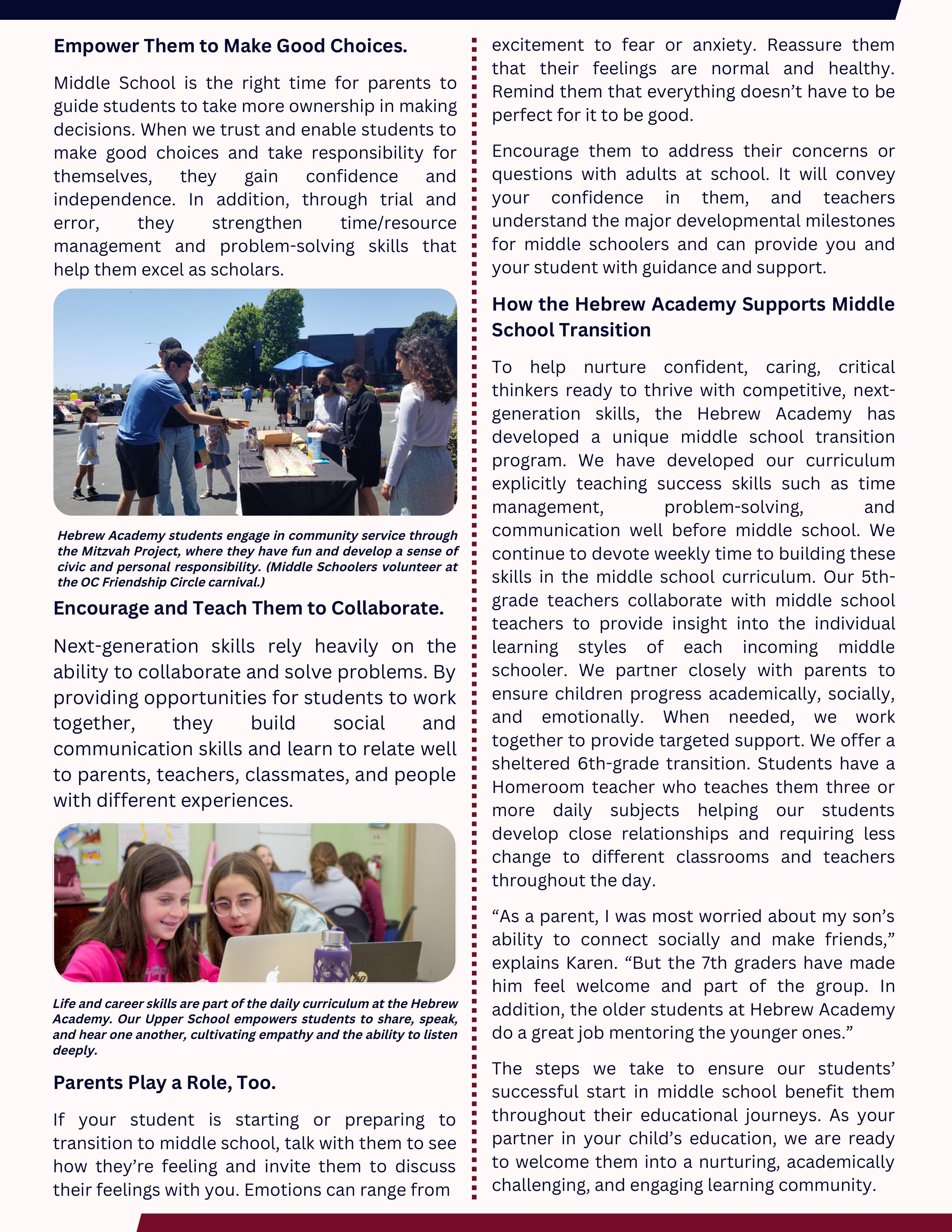 Transitioning to Middle School: A Milestone in Success by ...