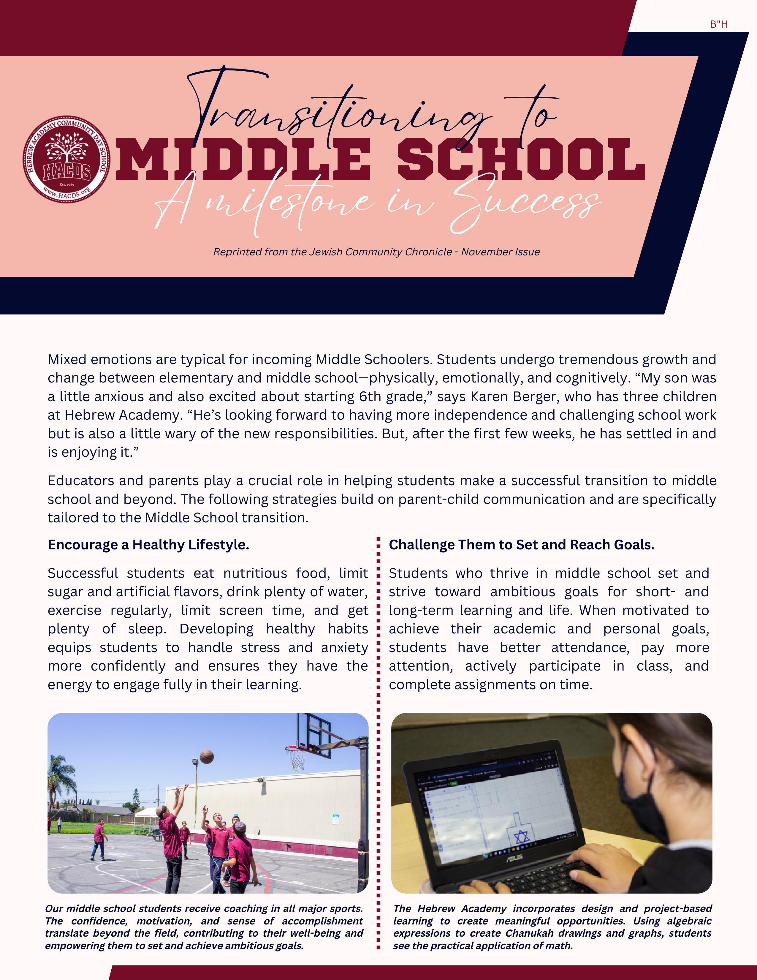 Transitioning to Middle School: A Milestone in Success by ...