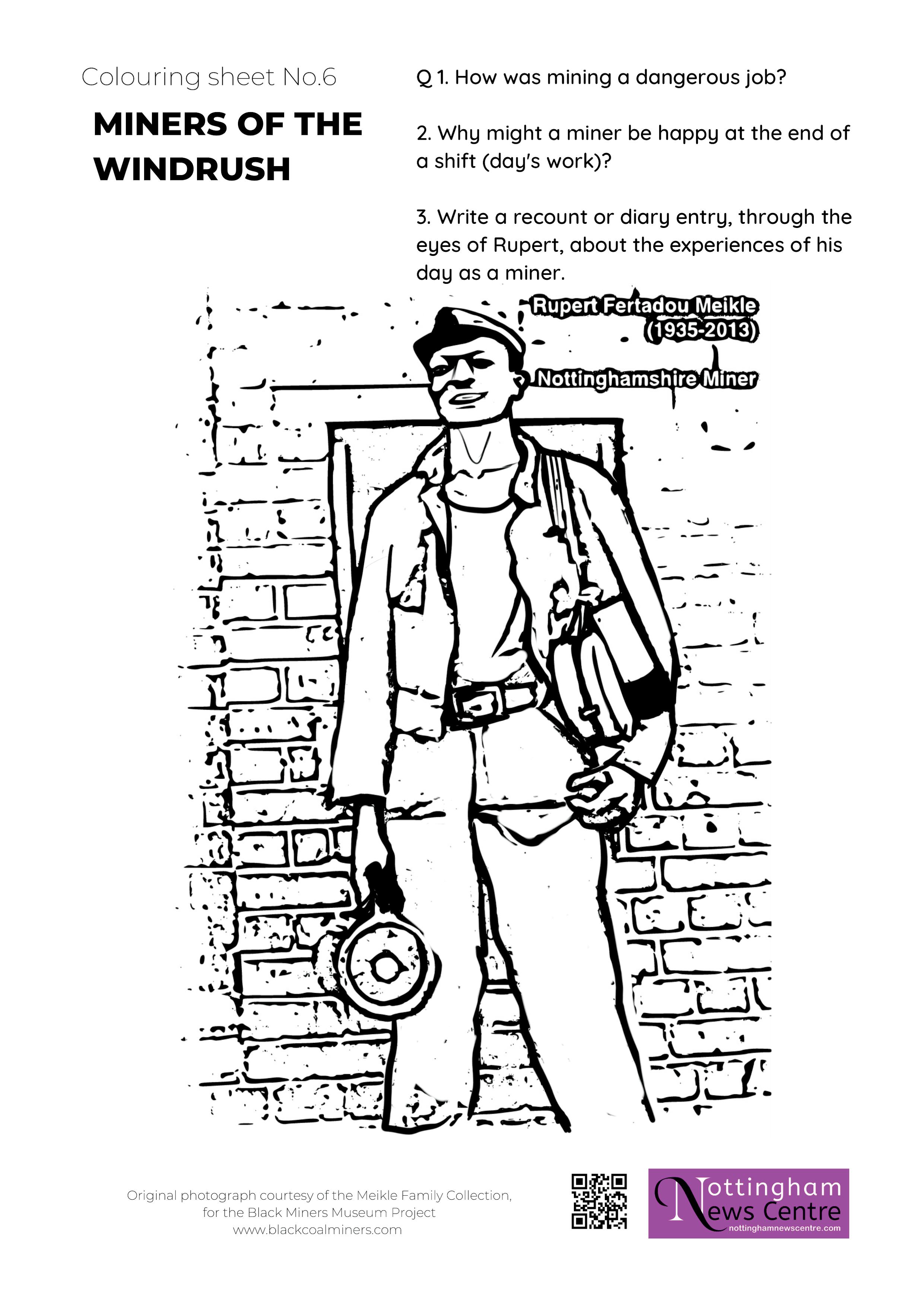 WINDRUSH MINERS COLOURING BOOK by NORMA GREGORY, NOTTINGHAM NEWS CENTRE ...