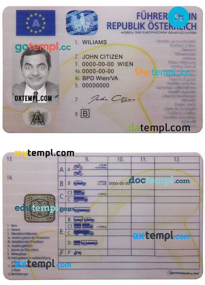 AUSTRIA driving license template in PSD format, 2013 – present by ...