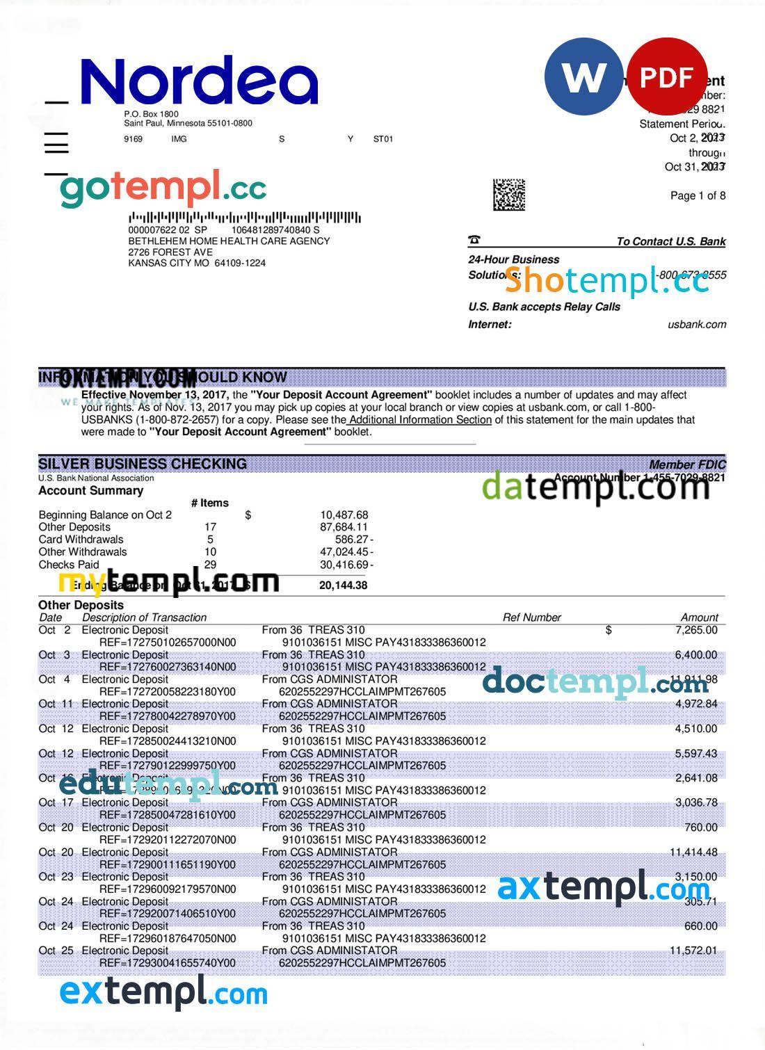 Sample Checking Account Statement