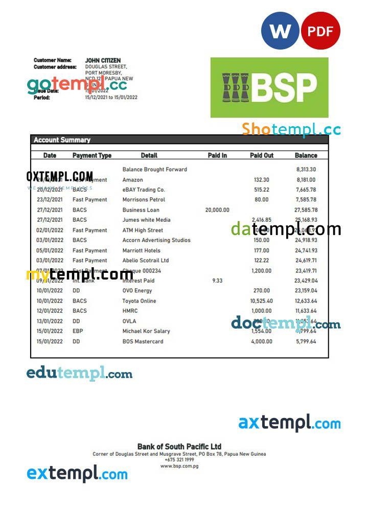 Sample Bank Statement Template