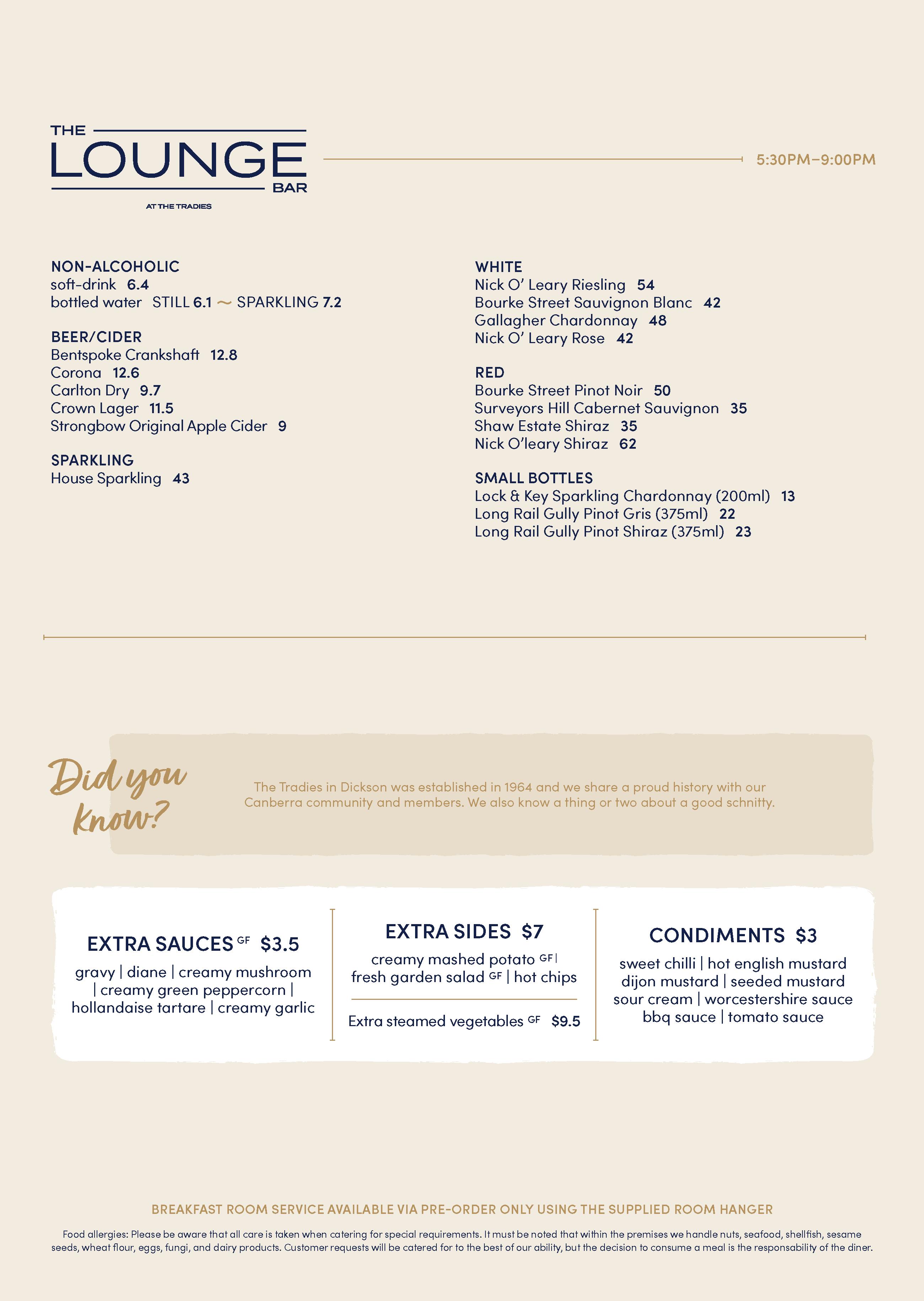 The Tradies and Quality Hotel Room Service Menu by The Tradies - Issuu