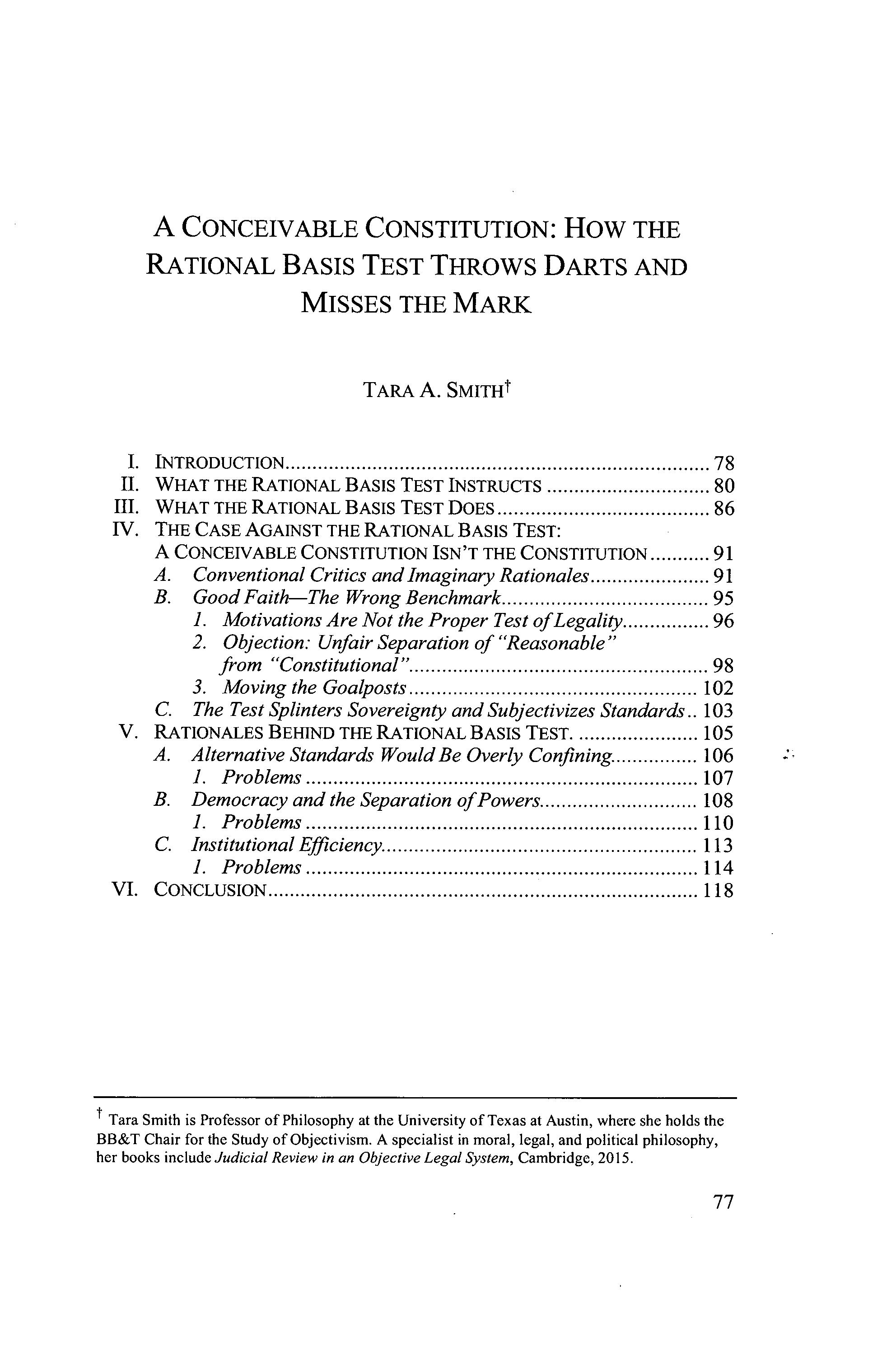 A CONCEIVABLE CONSTITUTION: HOW THE RATIONAL BASIS TEST THROWS DARTS ...