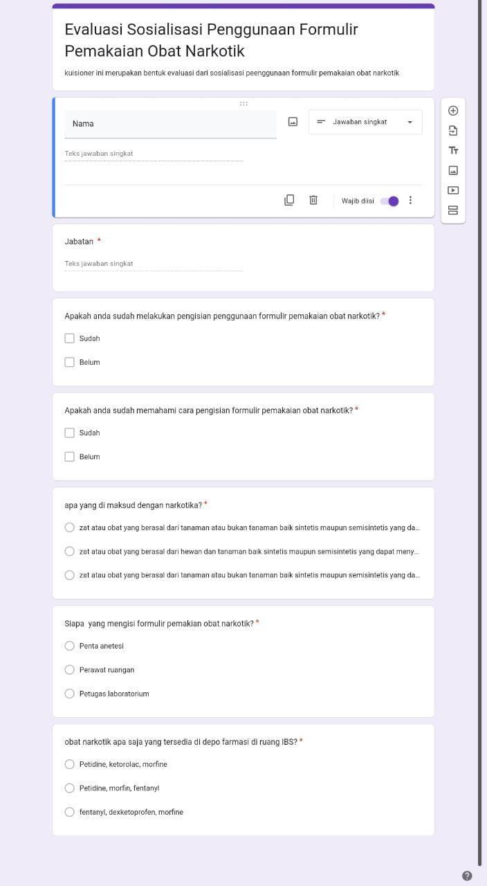 Pembuatan E-Formulir Pemakaian Obt Narkotik Di Instalasi Bedah Sentral RSPI Prof. Dr.Sulianti ...