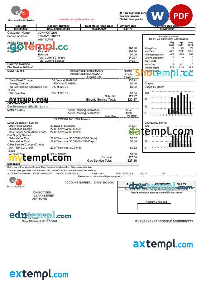 USA WPS utility bill template in Word and PDF format by mytemplcomstore ...