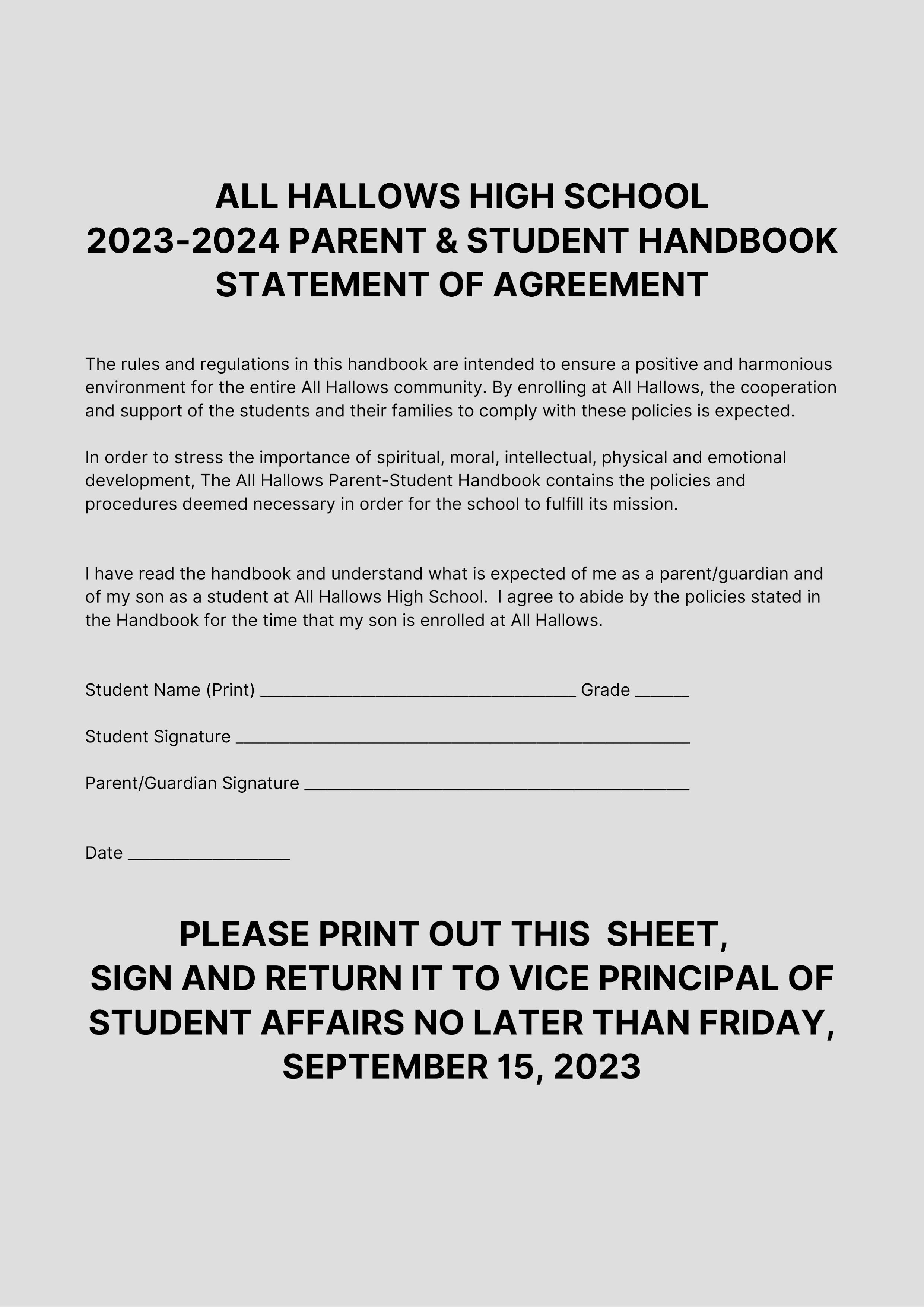 2023-2024 All Hallows Student Handbook by gaelsmarketing - Issuu