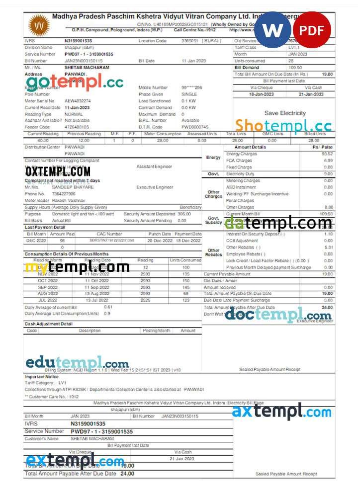 INDIA MPWZ utility bill Word and PDF template by katemplstore - Issuu