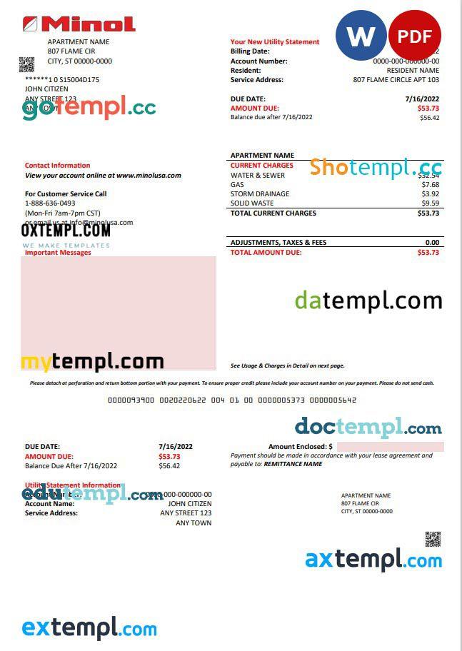 USA Texas Minol utility bill template in Word and PDF format by ...