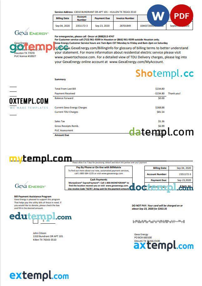 USA Texas Gexa Energy utility bill template in Word format by shotemplccstore - Issuu