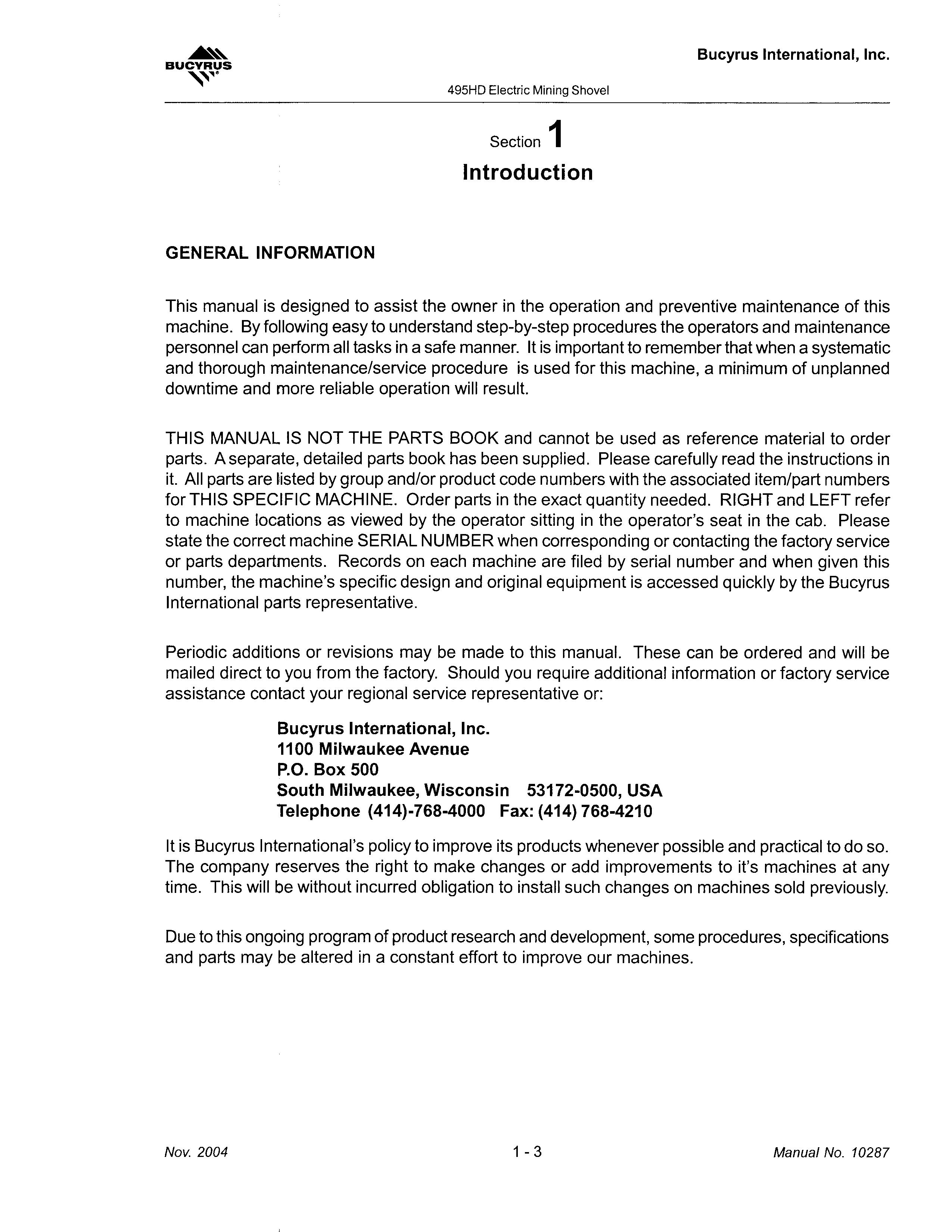 CAT BUCYRUS 495HD MINING SHOVEL MAINTENANCE and OPERATION MANUAL ...