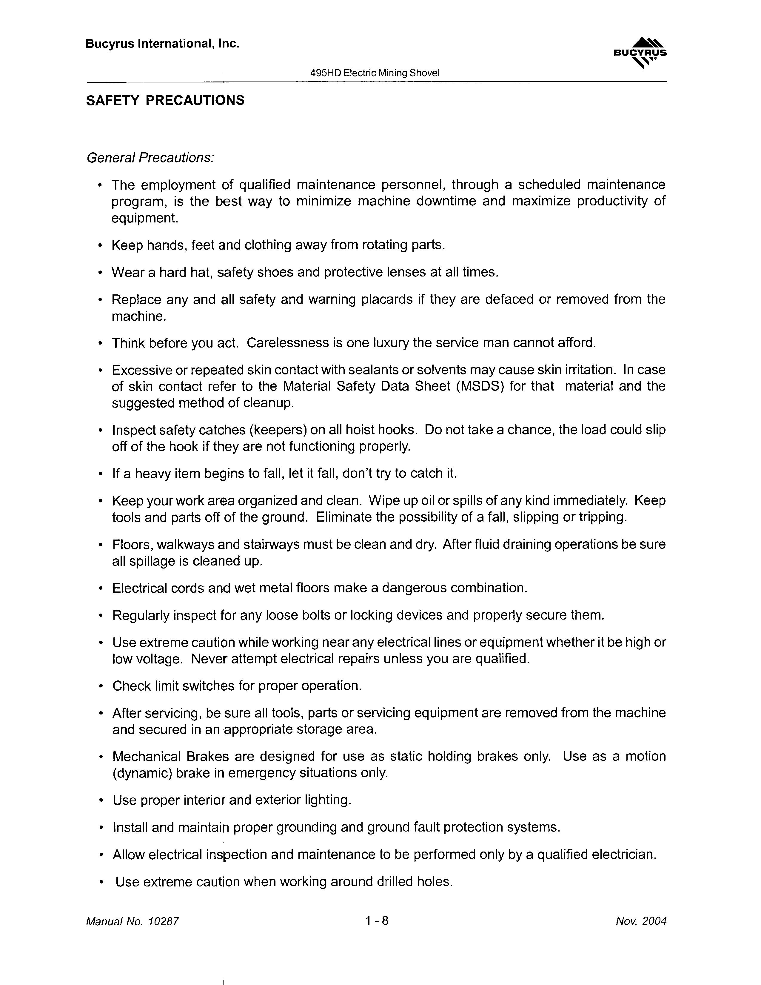 CAT BUCYRUS 495HD MINING SHOVEL MAINTENANCE and OPERATION MANUAL ...