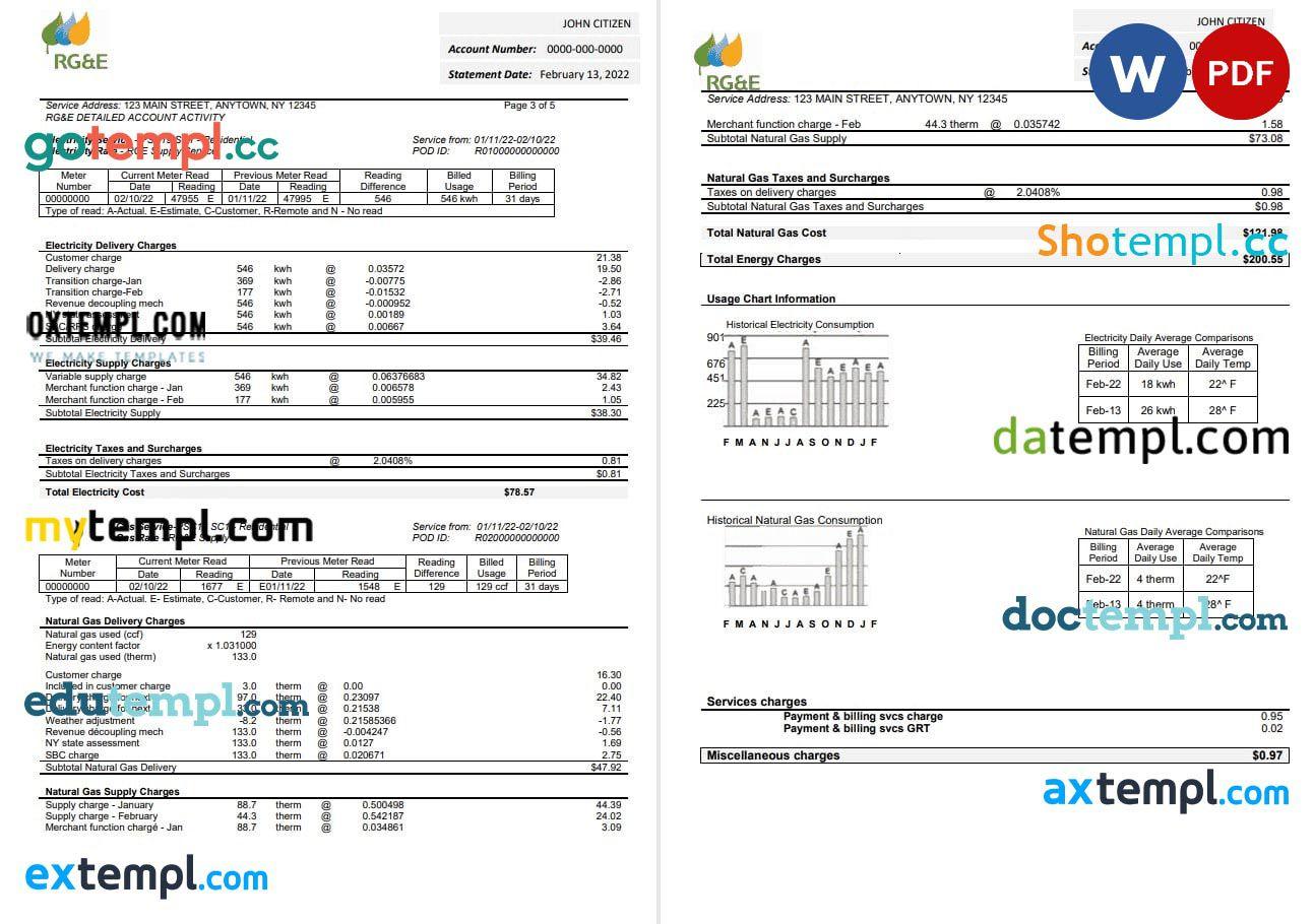 USA RG&E utility bill template in Word and PDF format (2 pages) 3 4 by ...