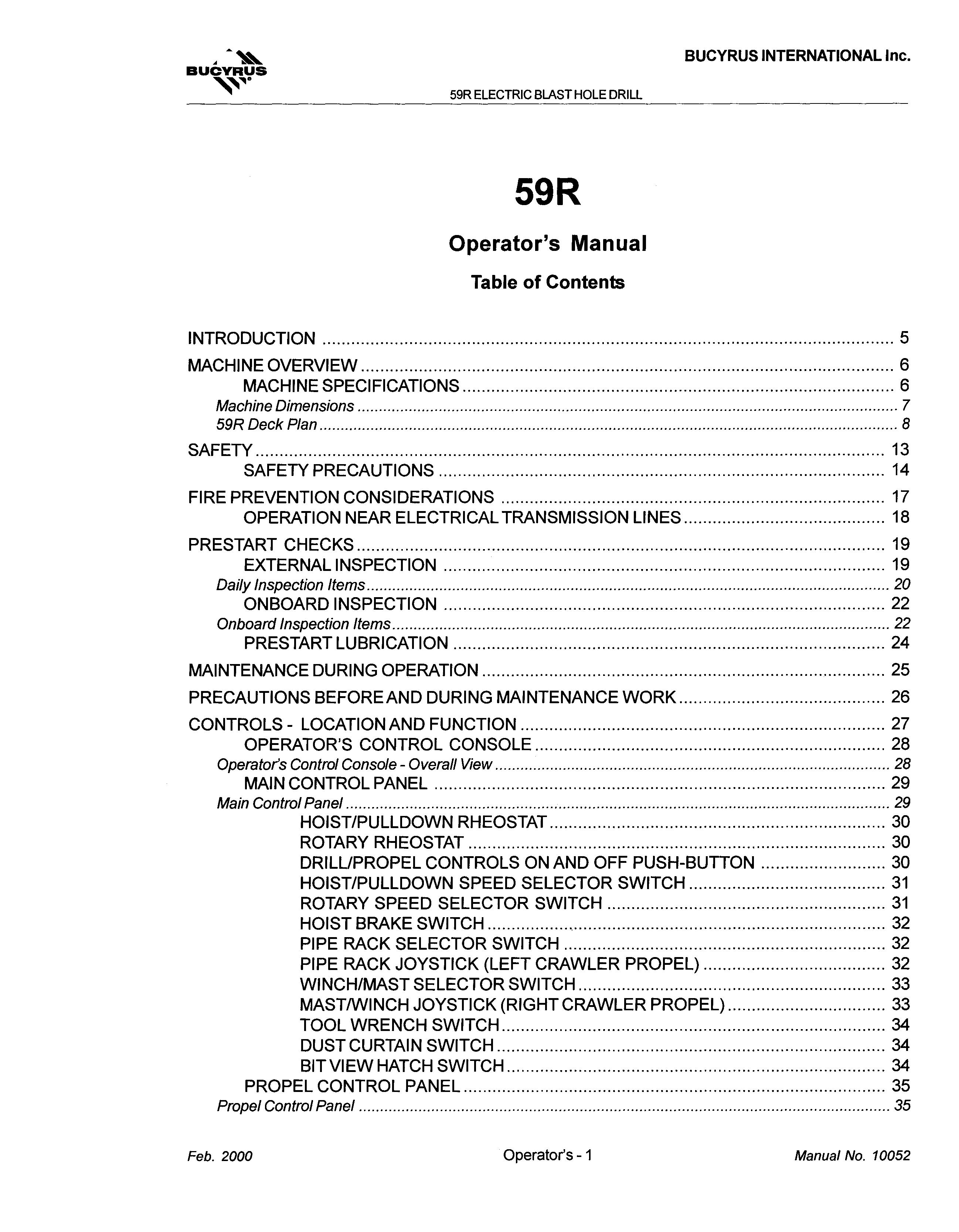 CAT BUCYRUS 59R ELECTRIC BLAST HOLE DRILL Operator’s Manual – PDF DOWNLOAD by www.heydownloads ...