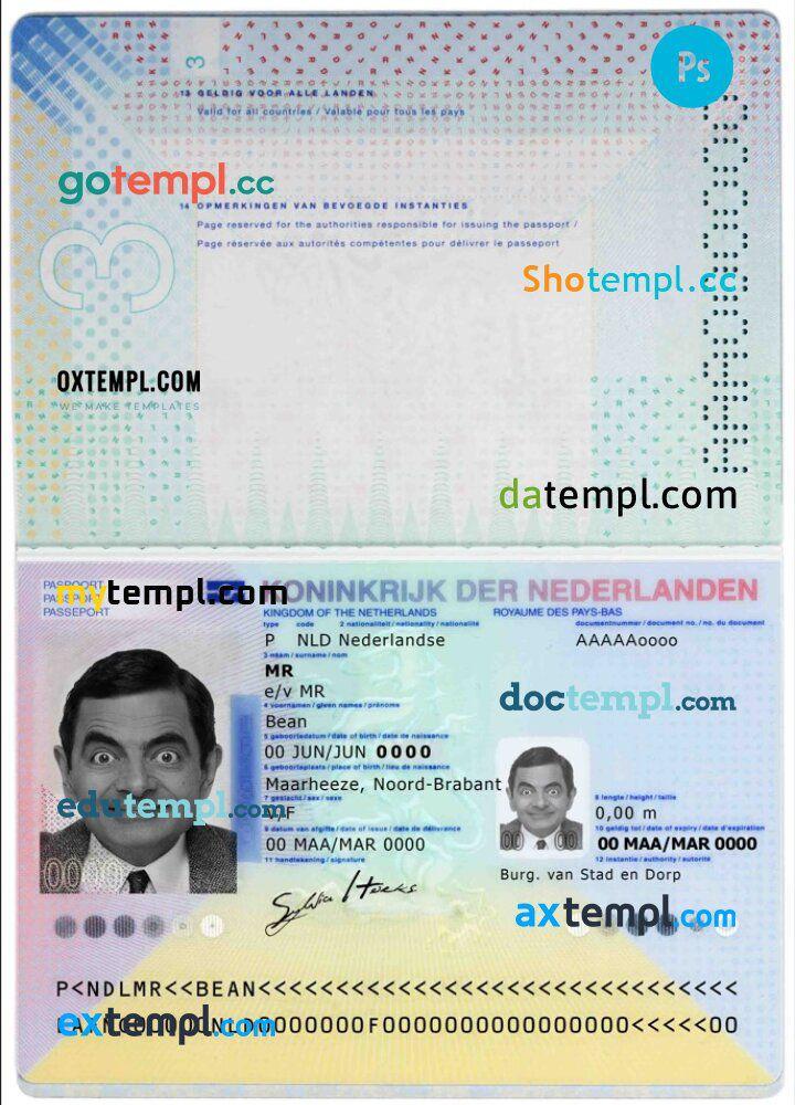 Netherlands passport template in PSD format, fully editable, with all ...