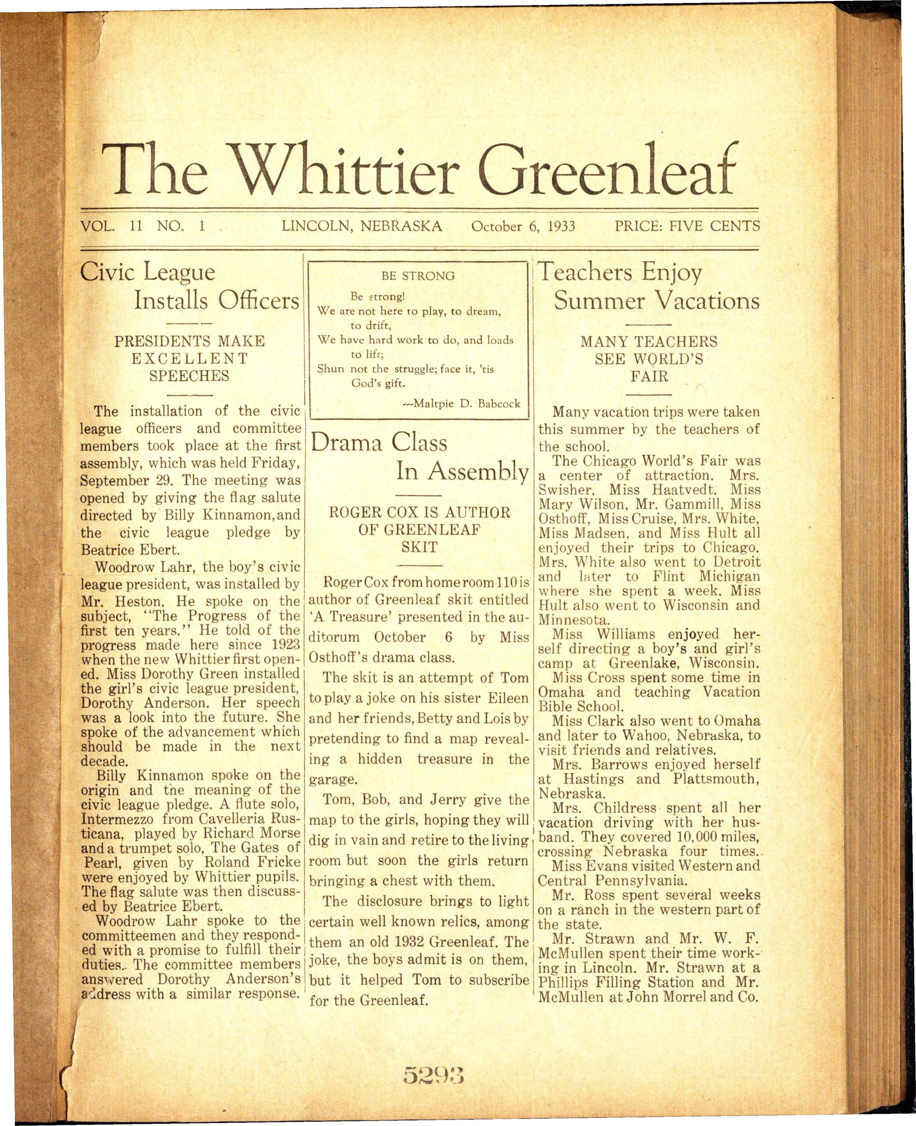 Lincoln Whittier Junior High 1933 Newspaper by Lincoln Public Schools ...