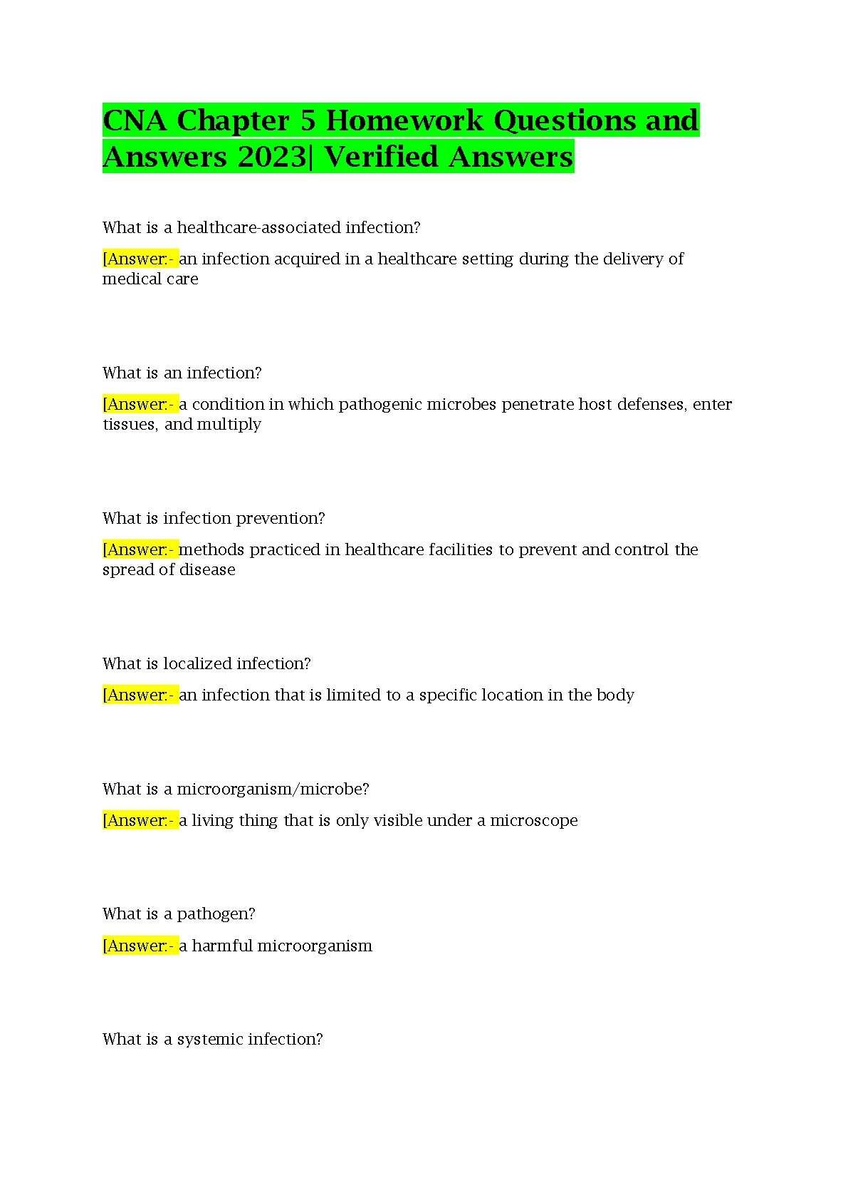CNA Chapter 5 Homework Questions and Answers 2023/2024 by finestrxamguides - Issuu