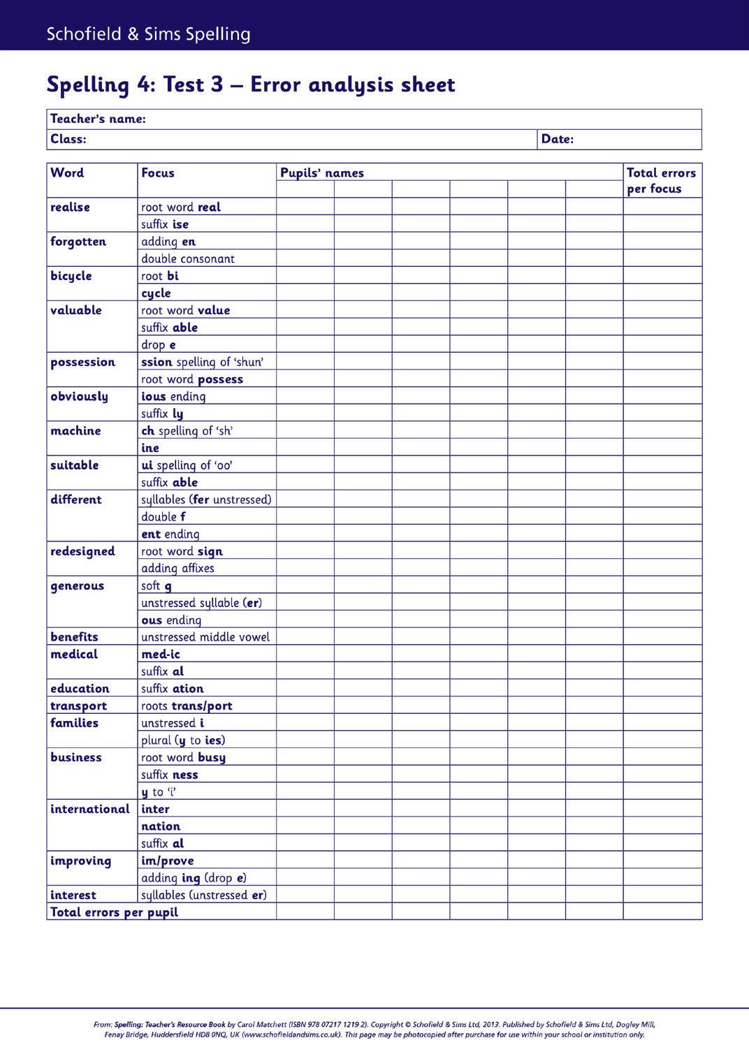 Spelling (international) by Schofield & Sims - Issuu