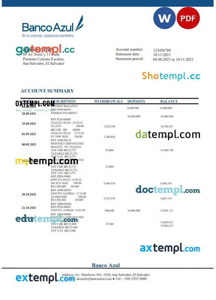 Salvador Banco Azul bank statement template in Word and PDF format by bankstdoctempl - Issuu