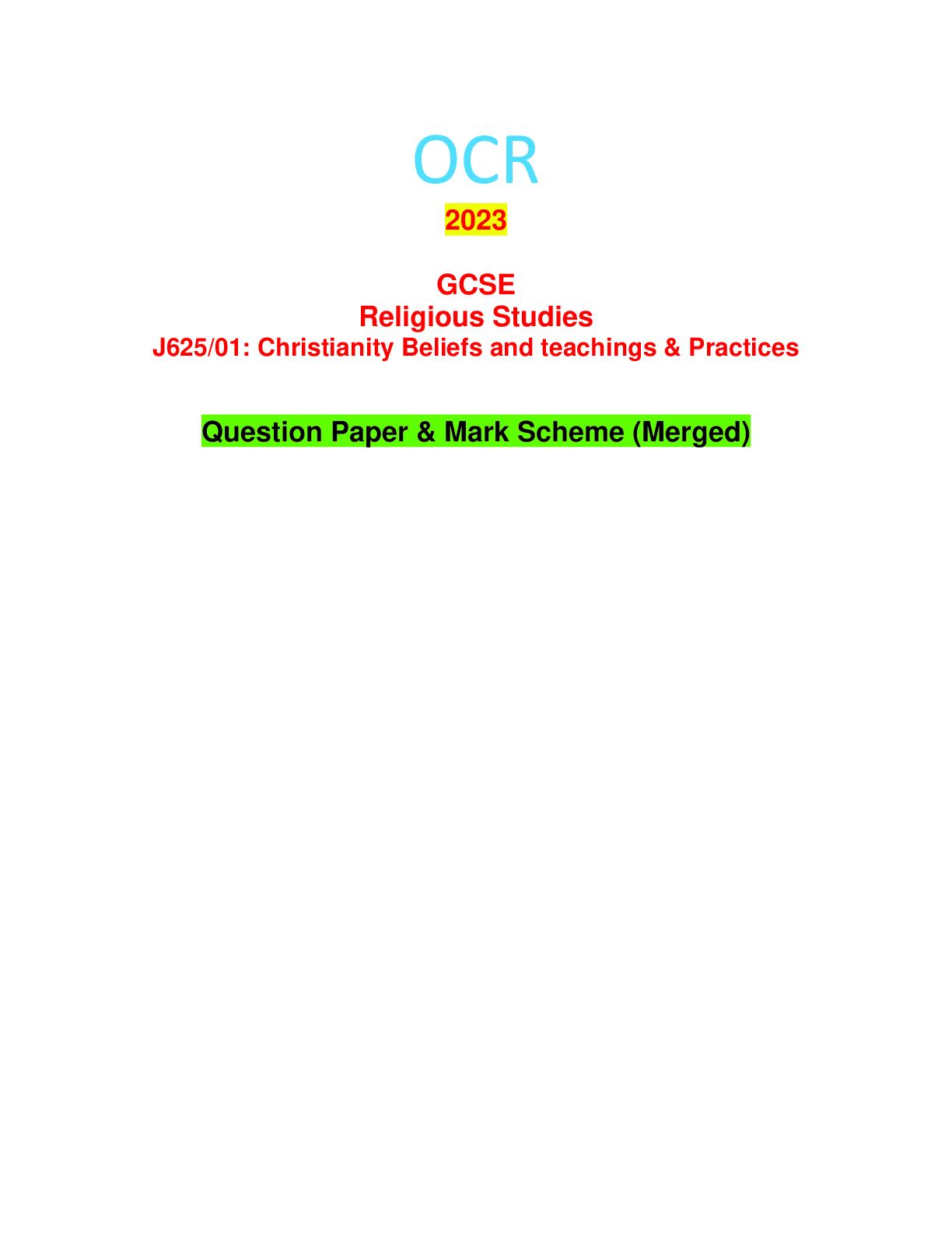 2023 GCSE Religious Studies J625/01: Christianity Beliefs and teachings ...
