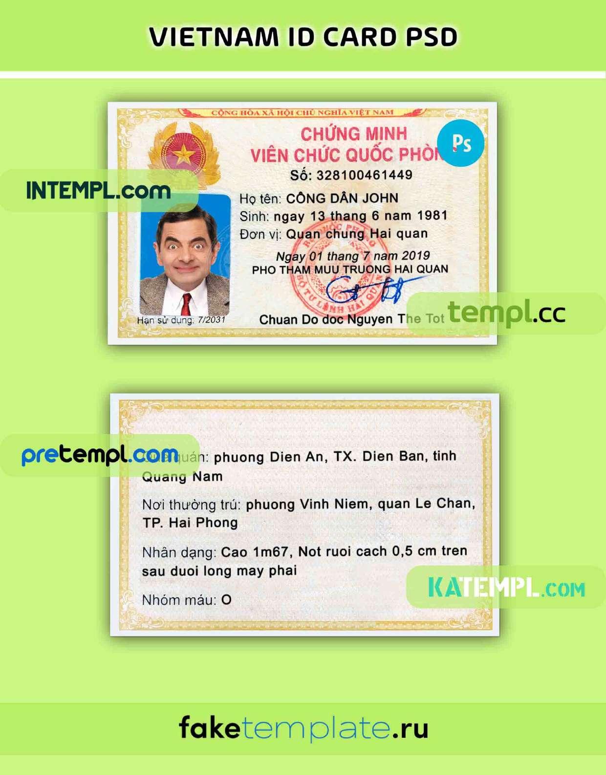 Vietnam identity card PSD download template,version 3 by ...