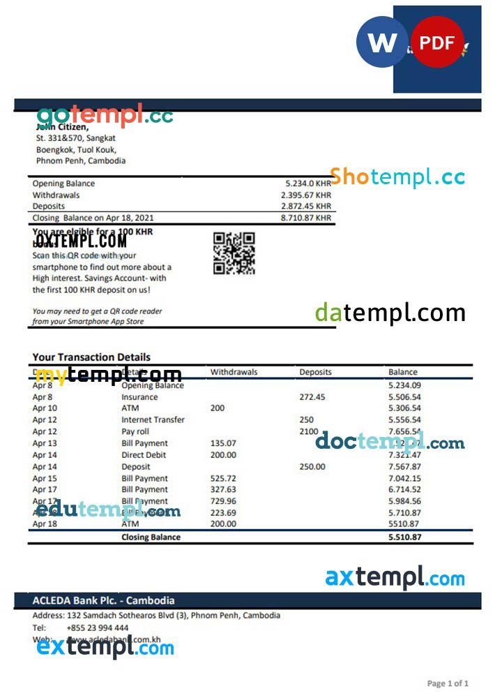 sample Cambodia Acleda bank statement Word and PDF template download by axtemplsstore - Issuu