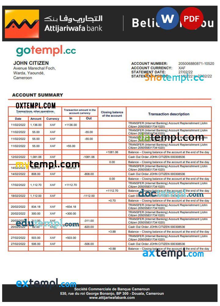 sample Cameroon SCB bank statement template in Word and PDF format ...
