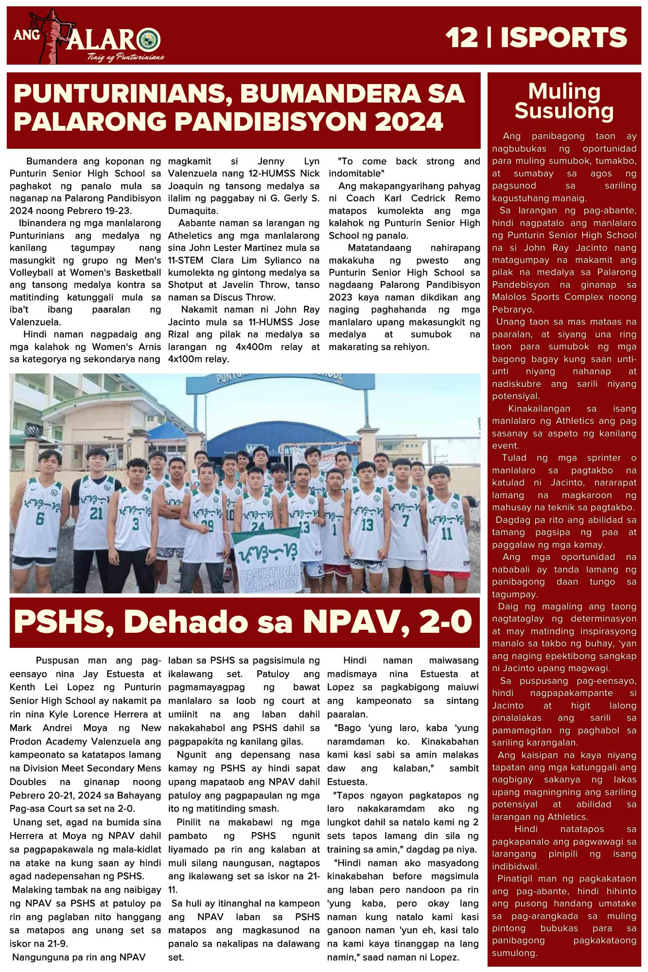 ANG TALARO - OPISYAL NA PAHAYAGANG PAMPAARALAN NG PUNTURIN SENIOR HIGH ...