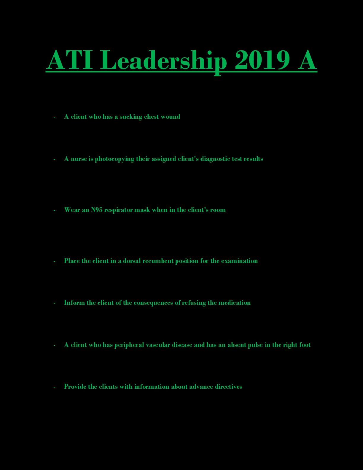 ATI Leadership Proctored Exam Form A (2019, 2020, 2021) Answer Key ...