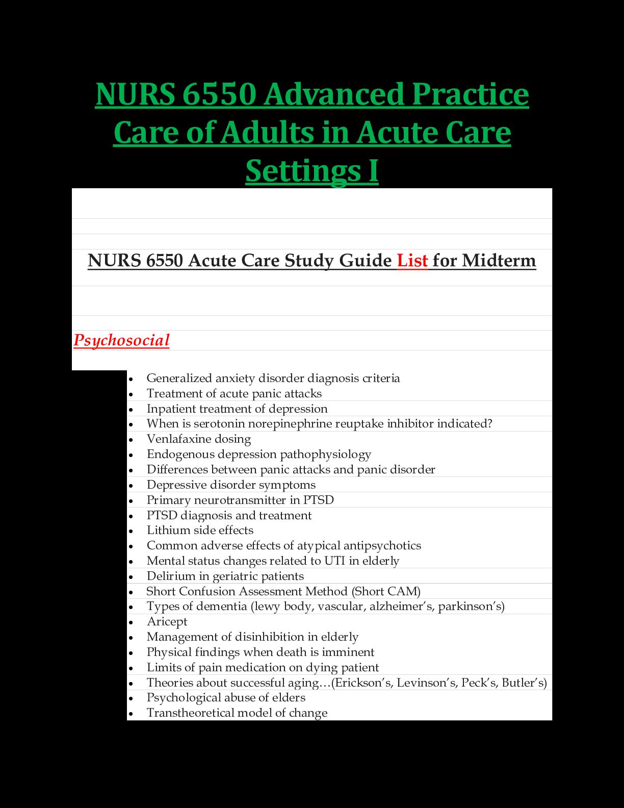 NURS6550 / NURS 6550 Study Guide List for Midterm (Latest): Advanced ... NURS6550 / NURS 6550 Study Guide List for Midterm (Latest): Advanced ...