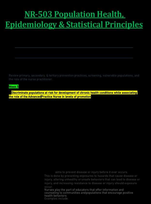 NR503 / NR 503 Final Exam Study Guide Updated: Population Health, Epidemiology & Statistical ...