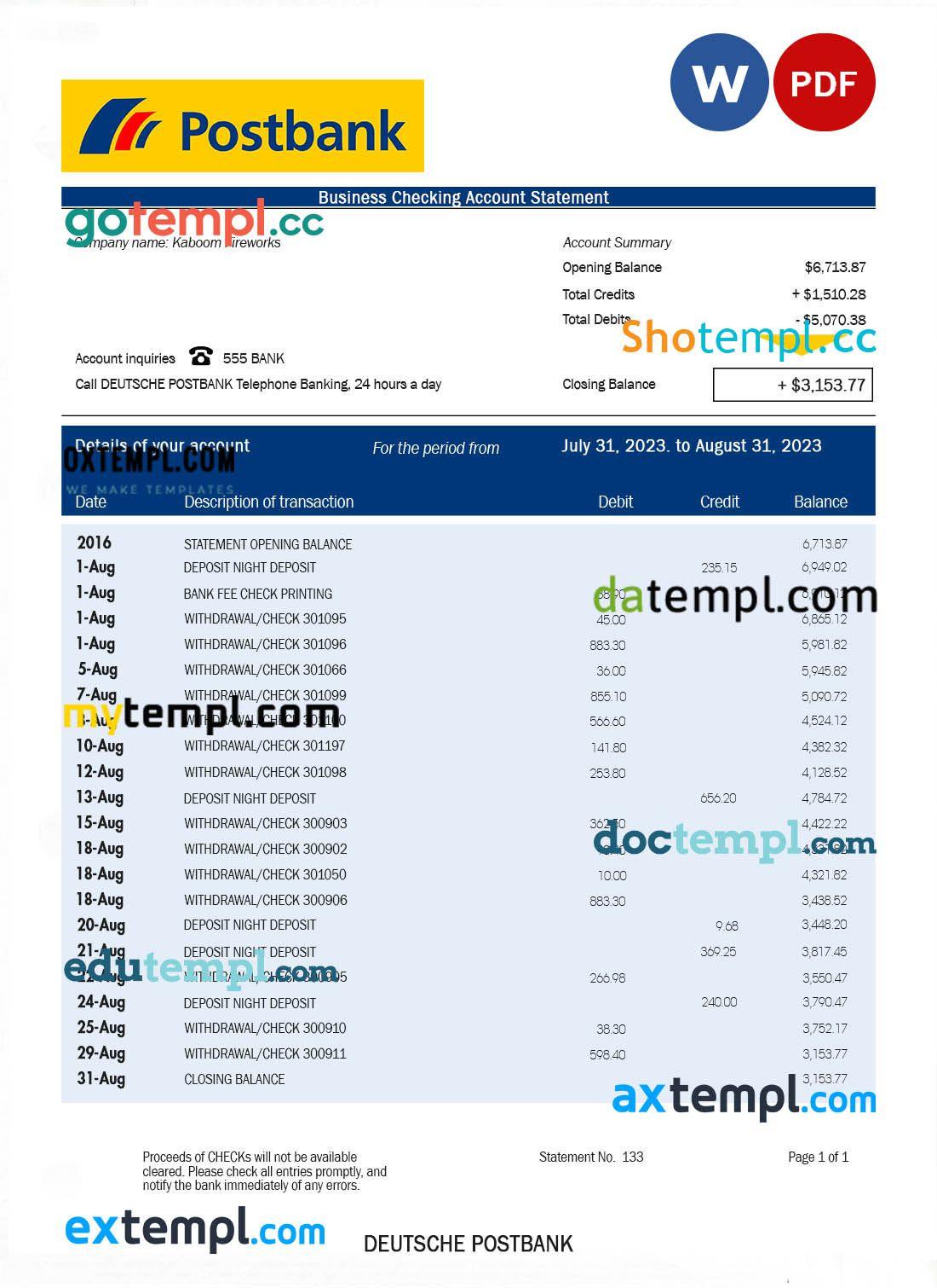 DEUTSCHE Postbank bank statement go by intemplates - Issuu