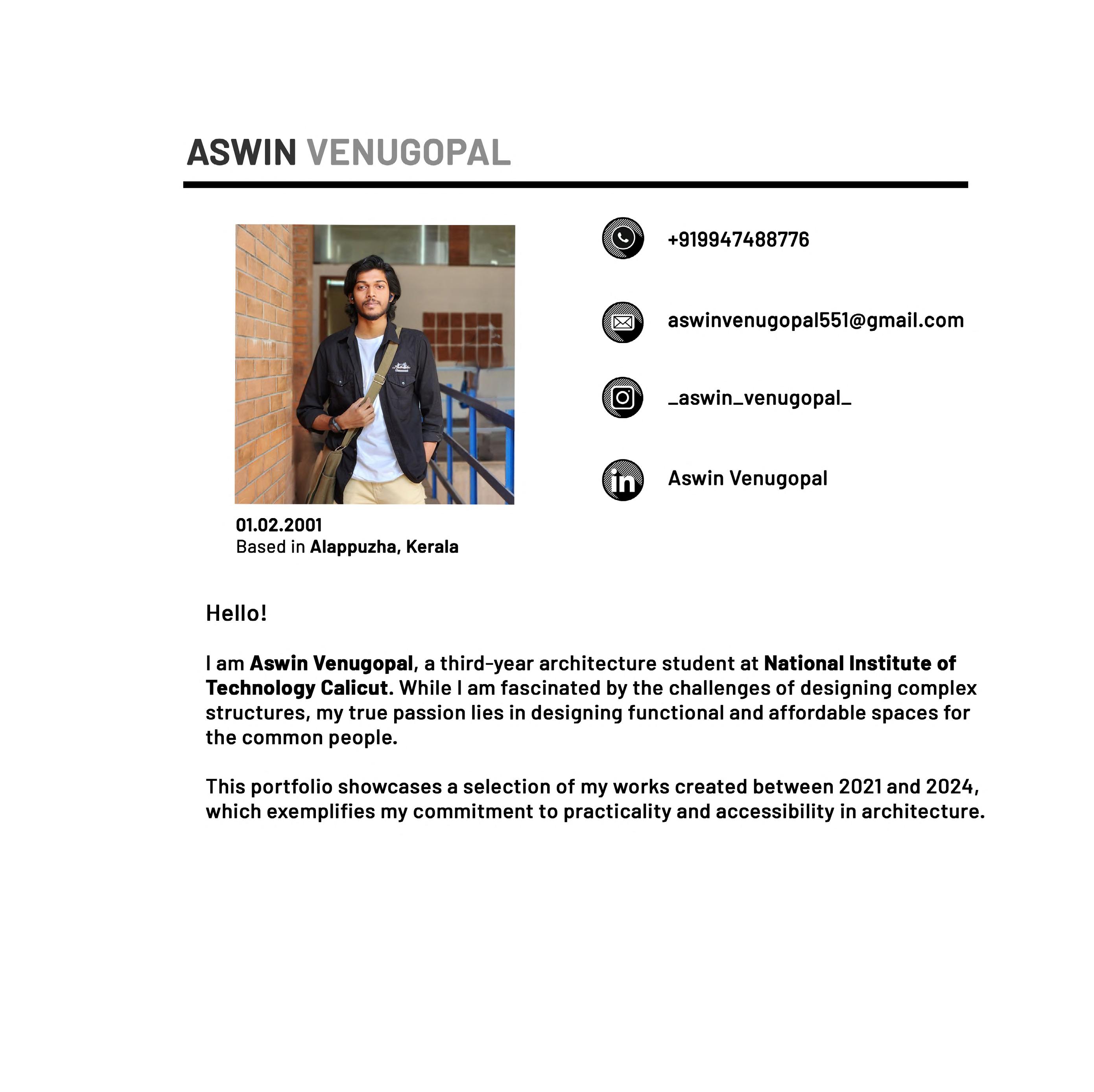 Aswin Venugopal | NIT Calicut | Architectural Portfolio of Selected works from 2021 to 2024 by ...